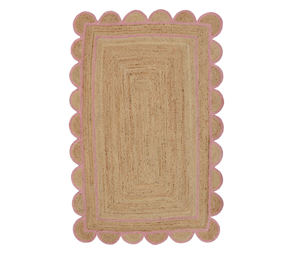 Natural Jute Scallop Rug with Light Pink Trim – Dhurrie World